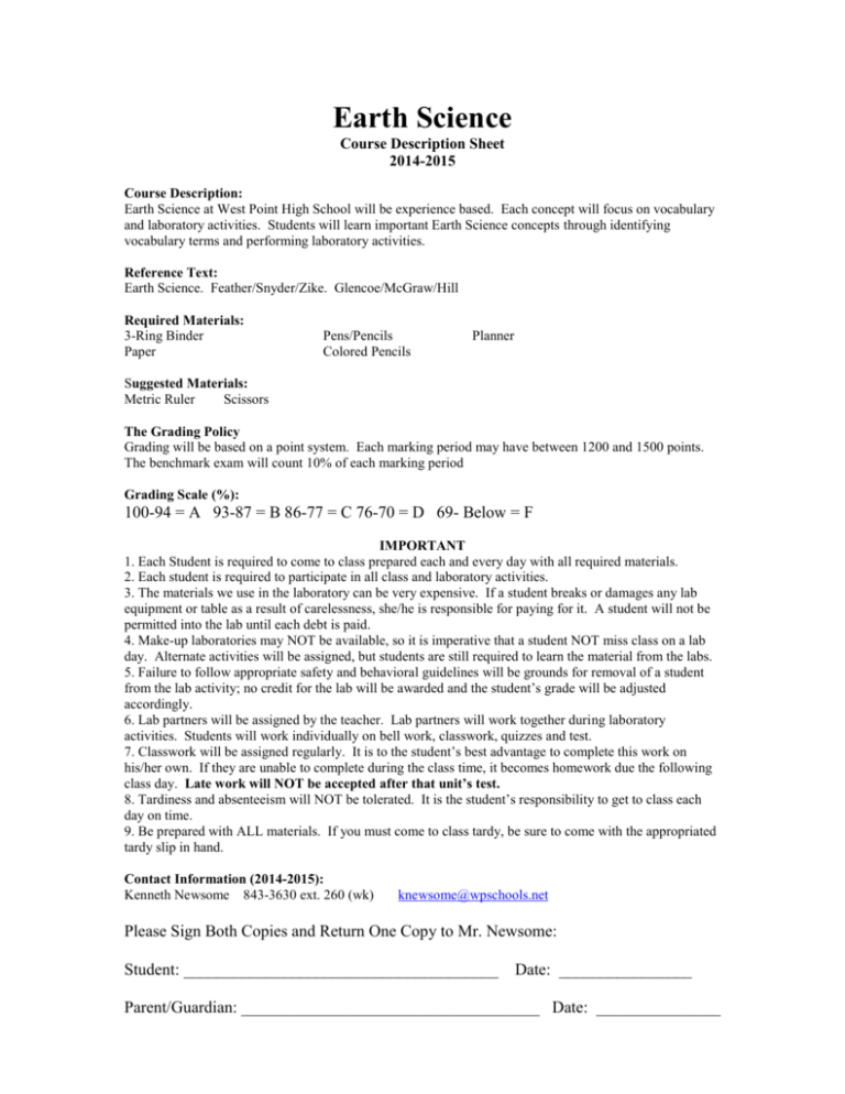 The Earth Science Course Description the-earth-science-course-description