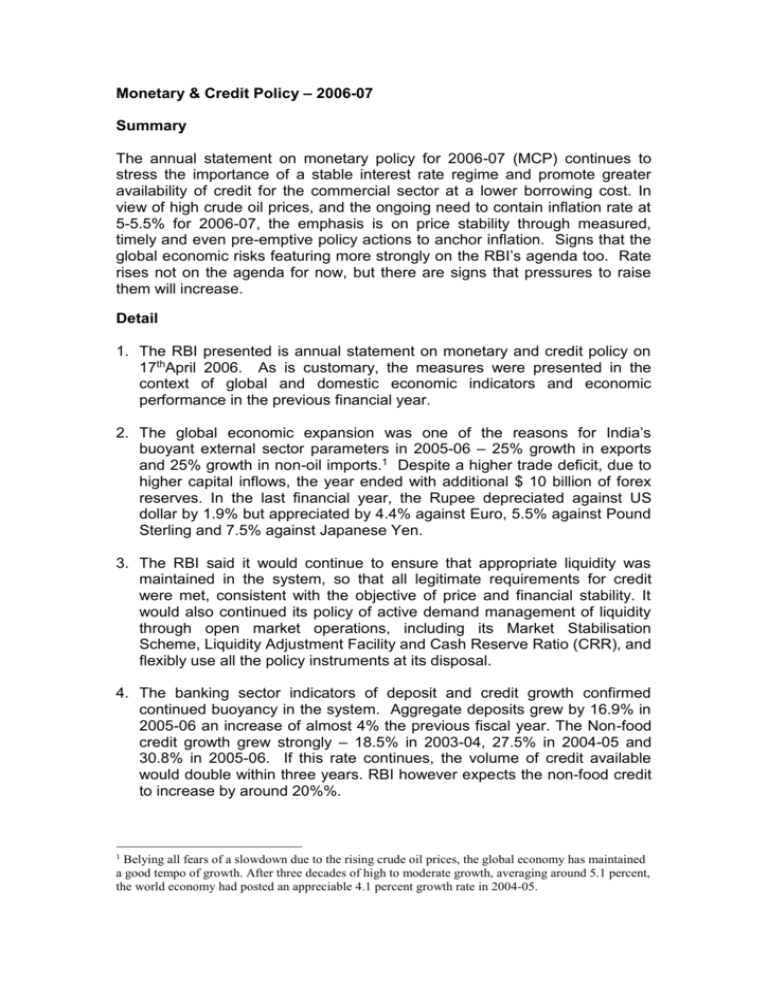 Monetary Credit Policy 2006 07