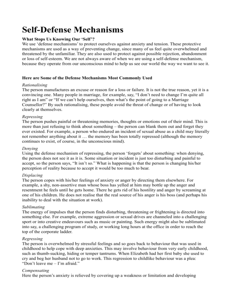 Self-Defense Mechanisms - Peter Lance Counselling