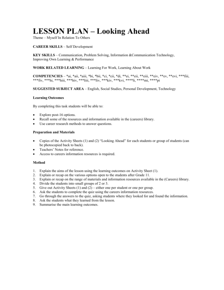 LESSON PLAN – Looking Ahead