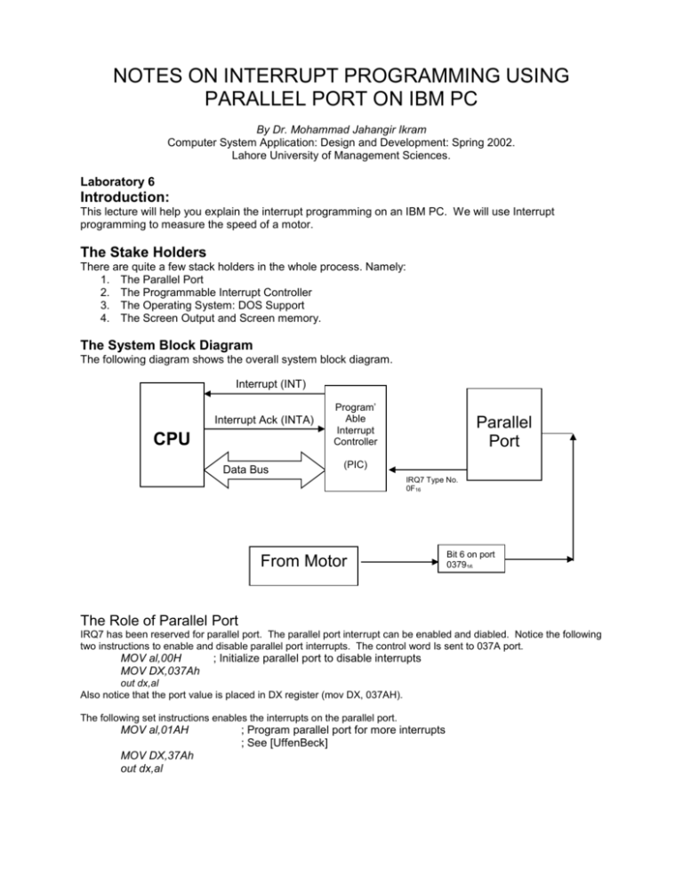 Notes On Interrupt Programming Using Parallel