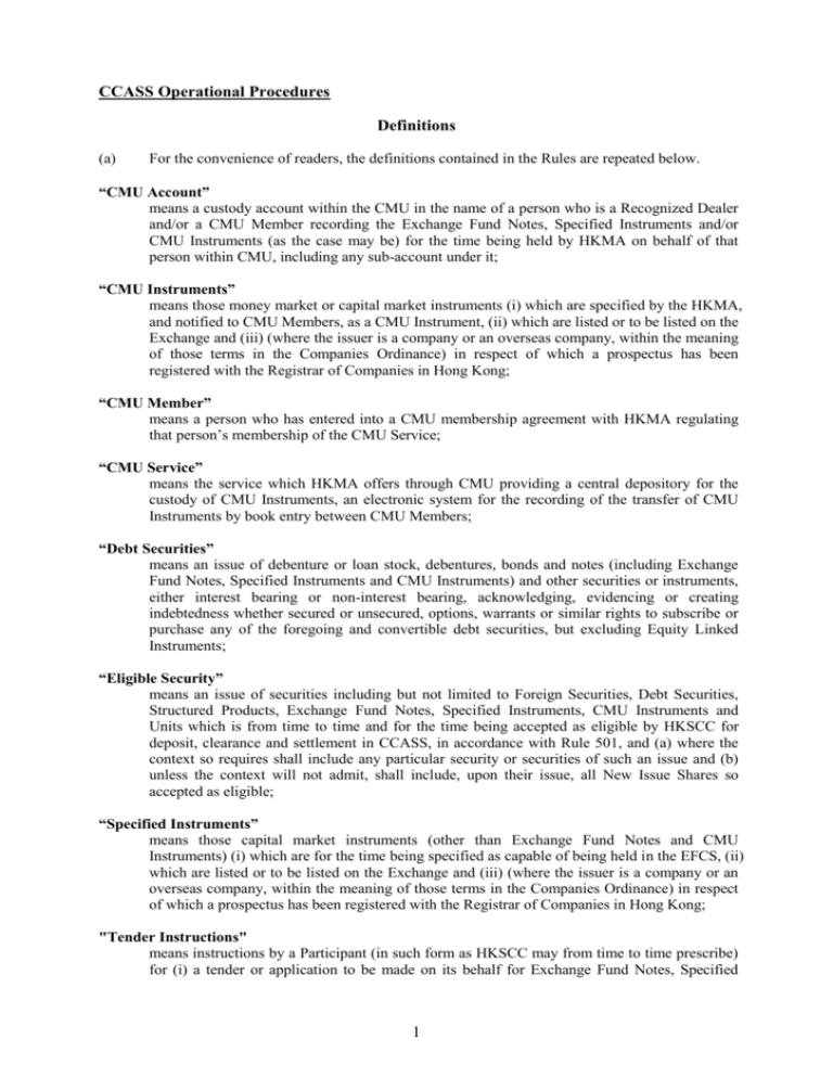 CCASS Operational Procedures