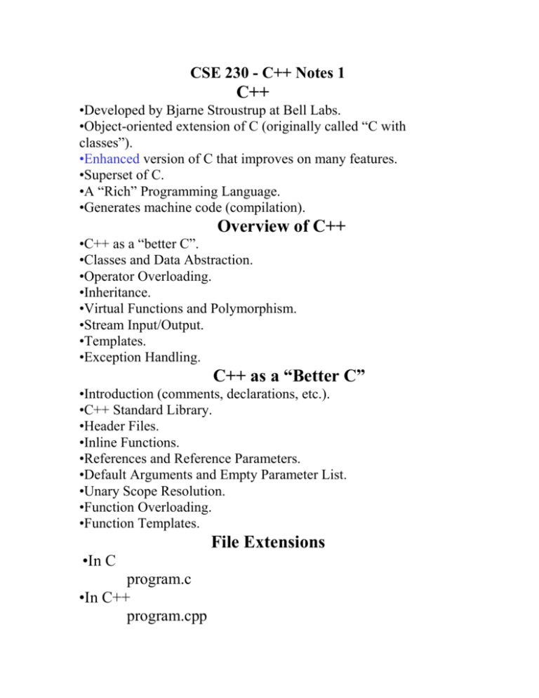 CSE 230 - C++ Notes 1 - SUNY