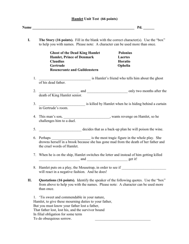 Hamlet Unit Test (66 points) Hamlet Unit Test (66 points)