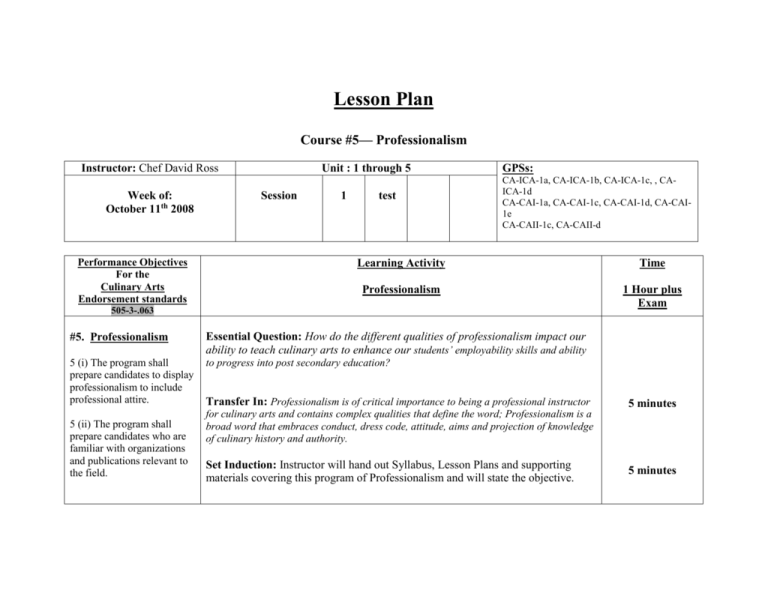 Professionalism Lesson Plan
