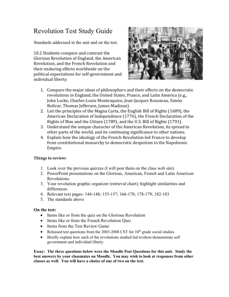 Revolution Test Study Guide