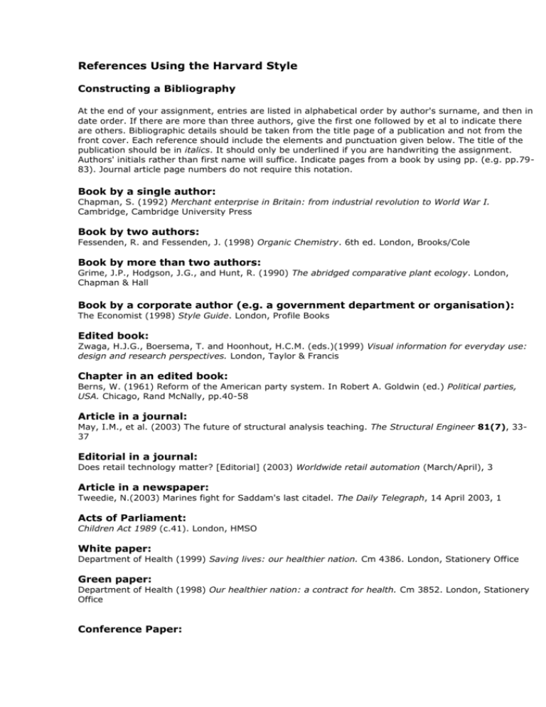 References Using the Harvard Style