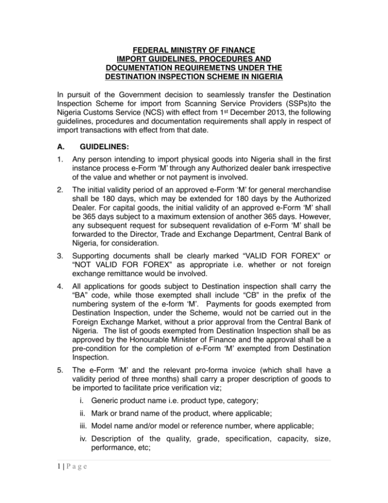 Draft Import Guidelines 2013