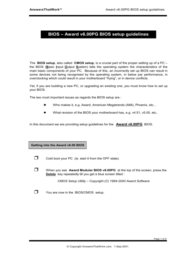 BIOS - Award 6.00PG BIOS setup guidelines