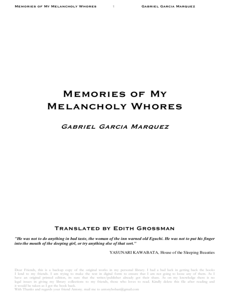 Memories of My Melancholy Whores