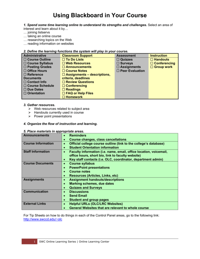 Using Blackboard in Your Course