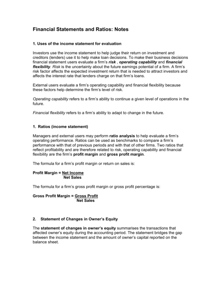 Financial Statements and Ratios: Notes