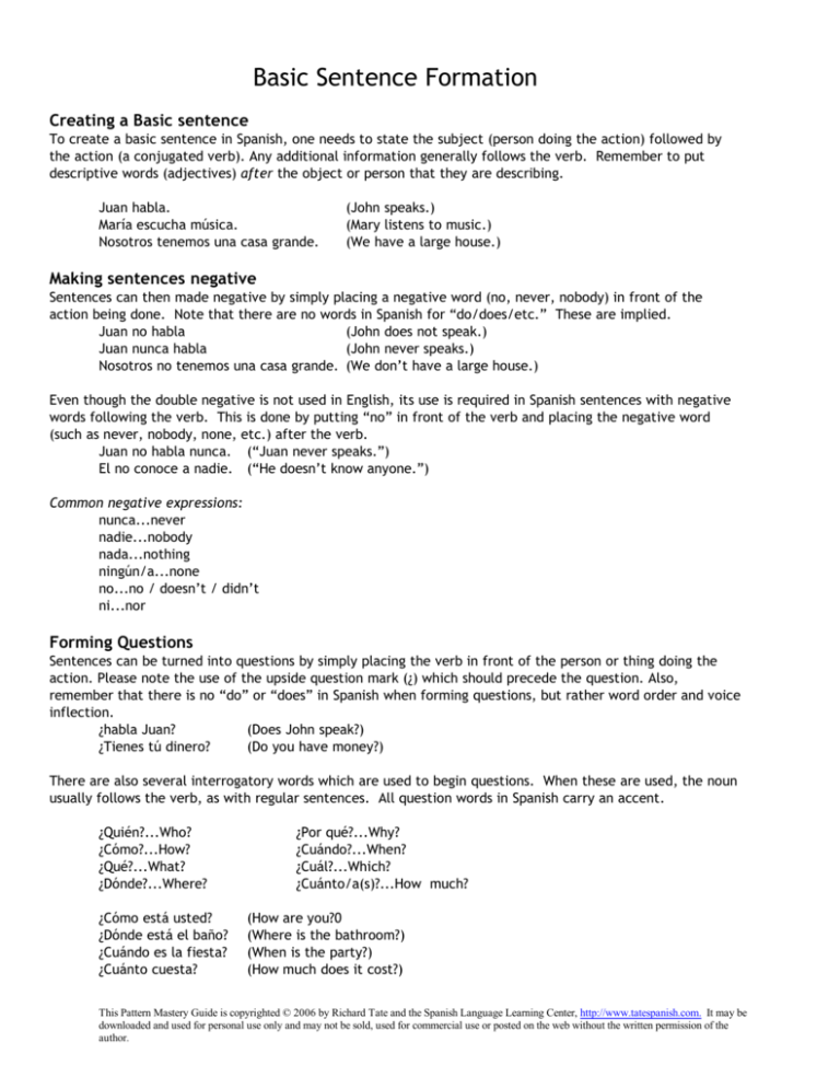 Basic Sentence Formation