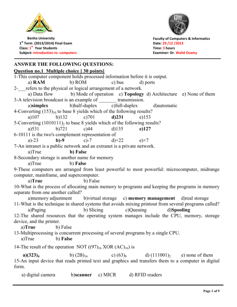 Question No 1 Multiple Choice 30 Points question-no-1-multiple-choice-30-points