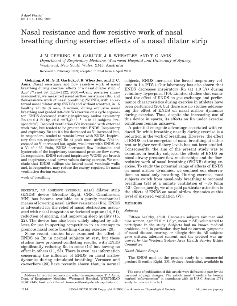 Nasal resistance and flow resistive work of nasal