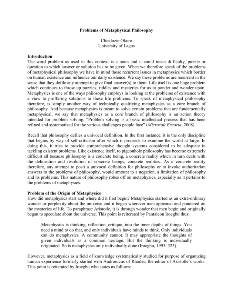 Problems Of Metaphysical Philosophy