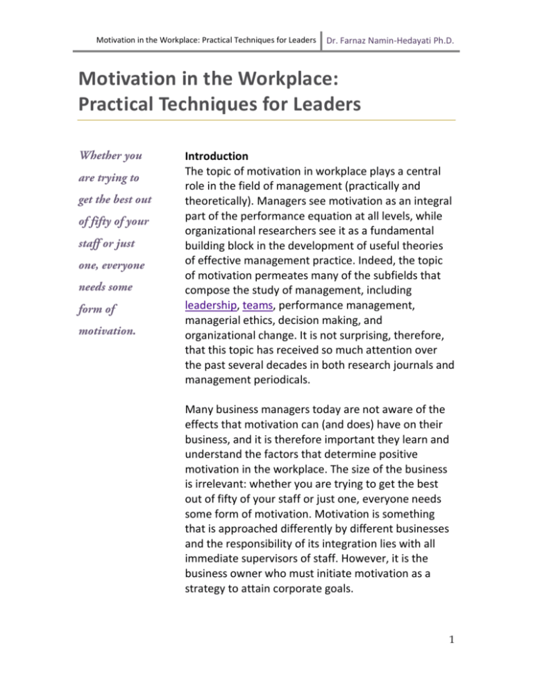 Motivation in the Workplace: Practical