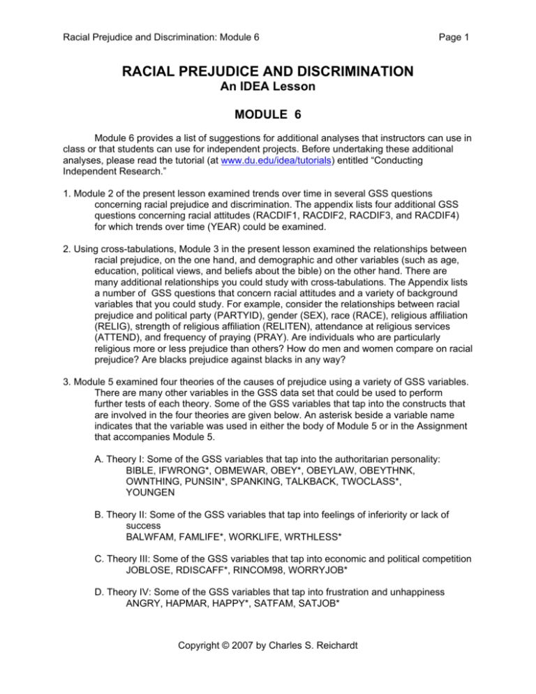 RACIAL PREJUDICE AND DISCRIMINATION