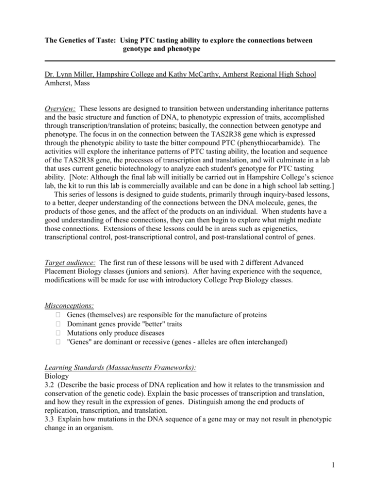 1 The Genetics of Taste: Using PTC tasting ability to explore the
