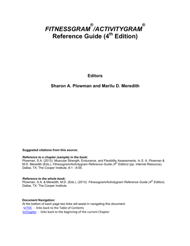 FITNESSGRAM/ACTIVITYGRAM Reference Guide