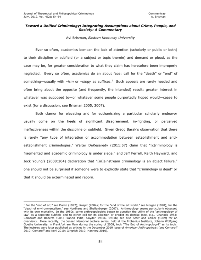 Robert Agnew, Toward a Unified Criminology: Integrating