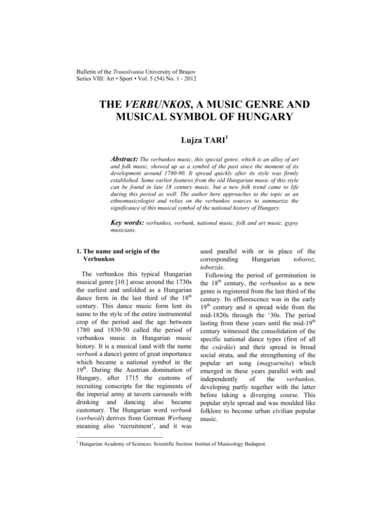 the verbunkos, a music genre and musical symbol of hungary