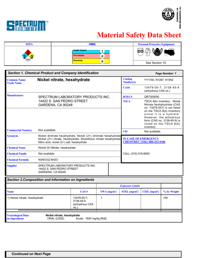 Material Safety Data Sheet