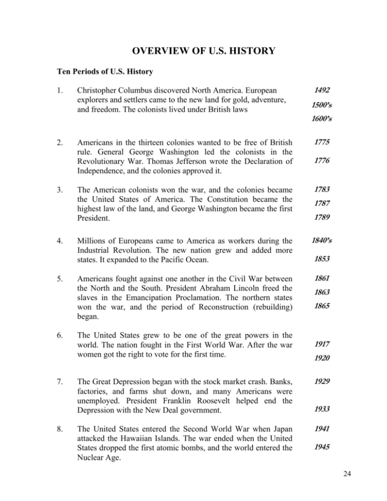 overview of us history