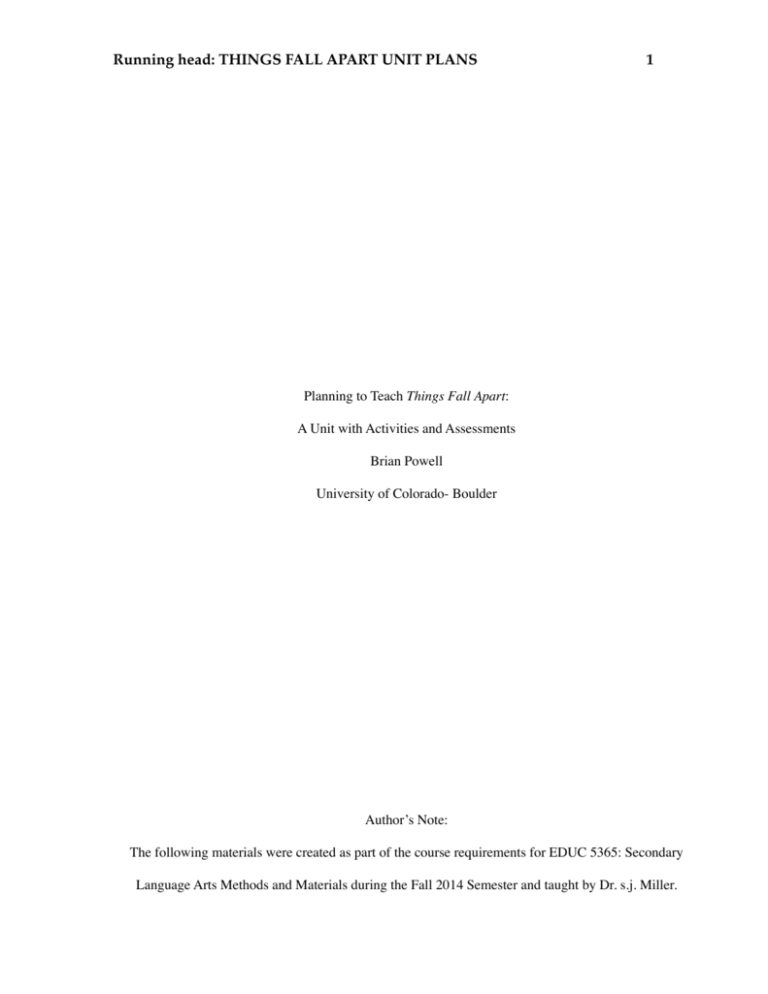 Things Fall Apart Unit Plan