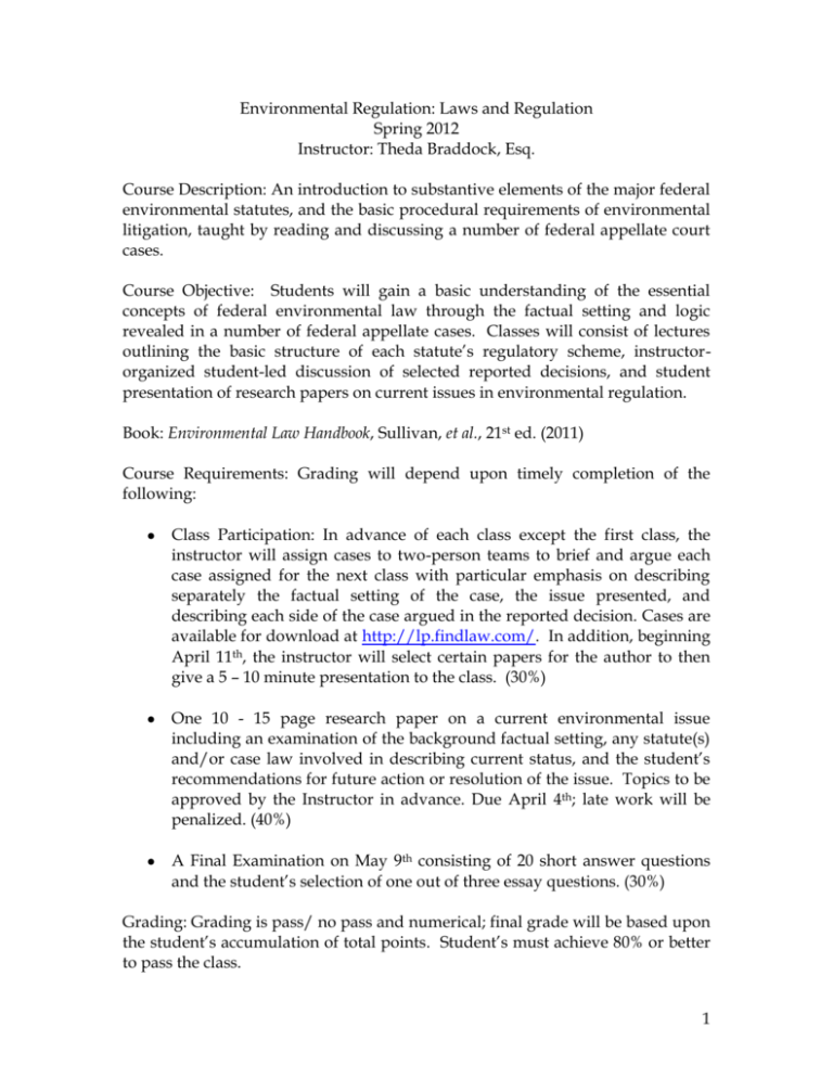 Environmental Regulation: Laws and Regulation