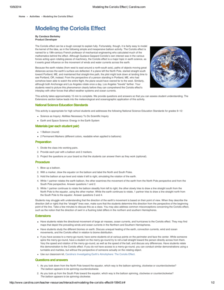 Modeling the Coriolis Effect