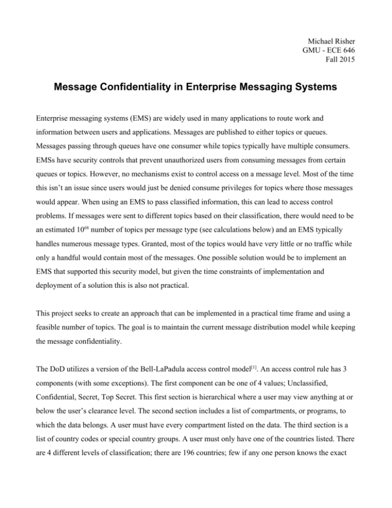 Message Confidentiality in Enterprise Messaging Systems Message Confidentiality in Enterprise Messaging Systems