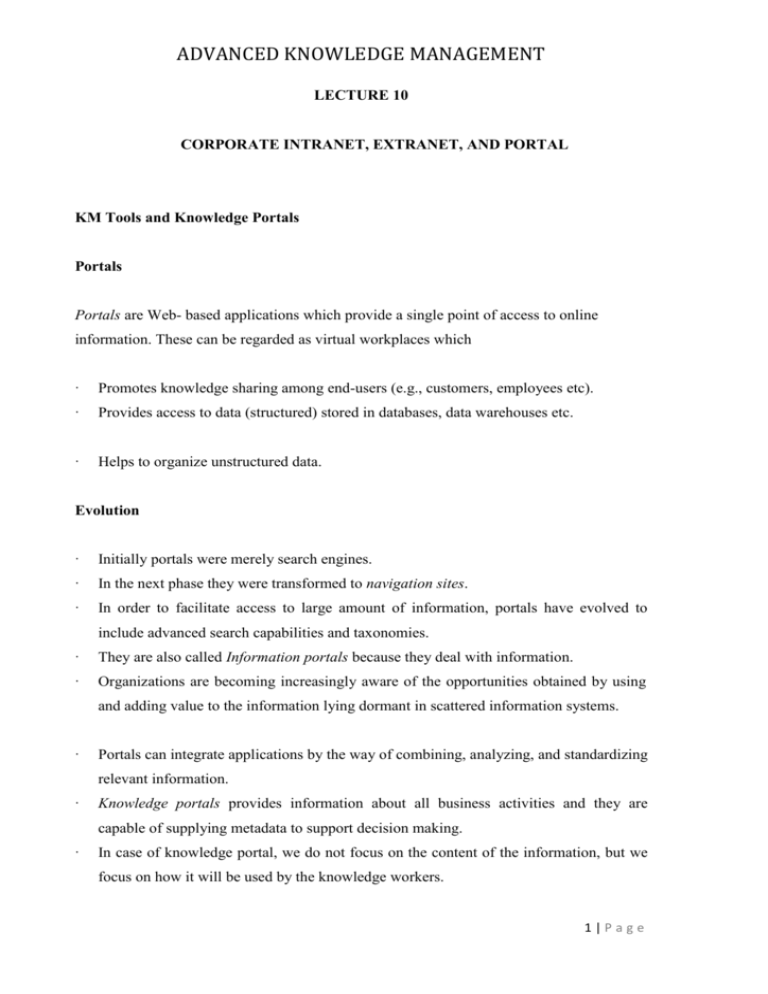 ADVANCED KNOWLEDGE MANAGEMENT