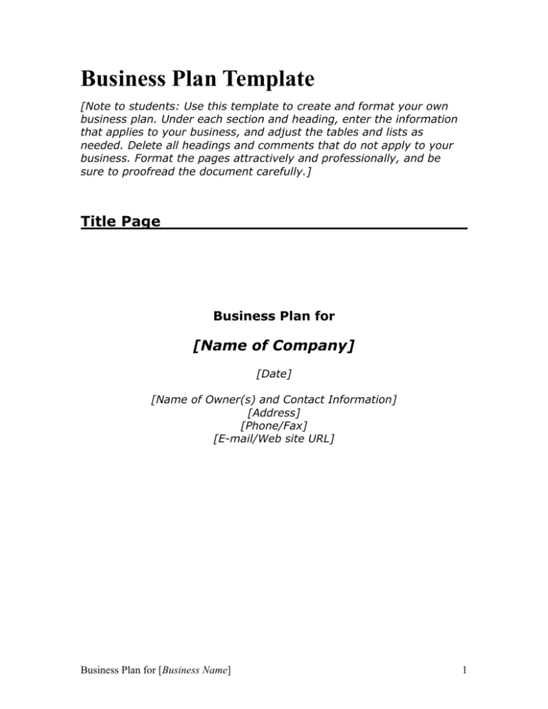 Business Plan Template