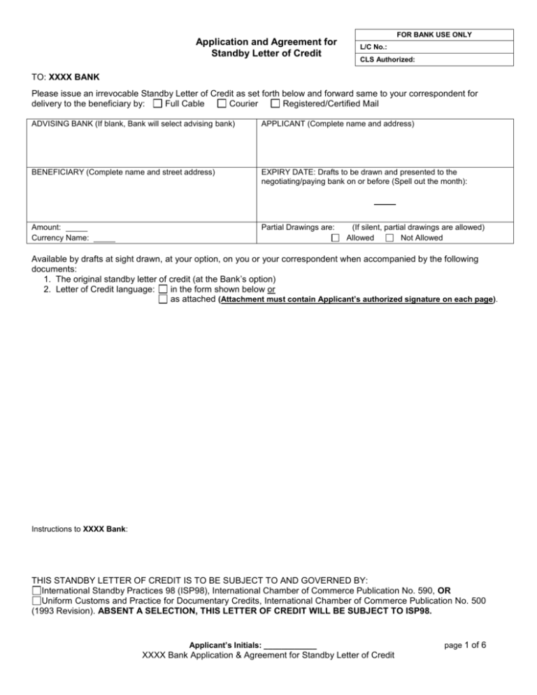Application And Agreement For Standby Letter Of Credit application-and-agreement-for-standby-letter-of-credit