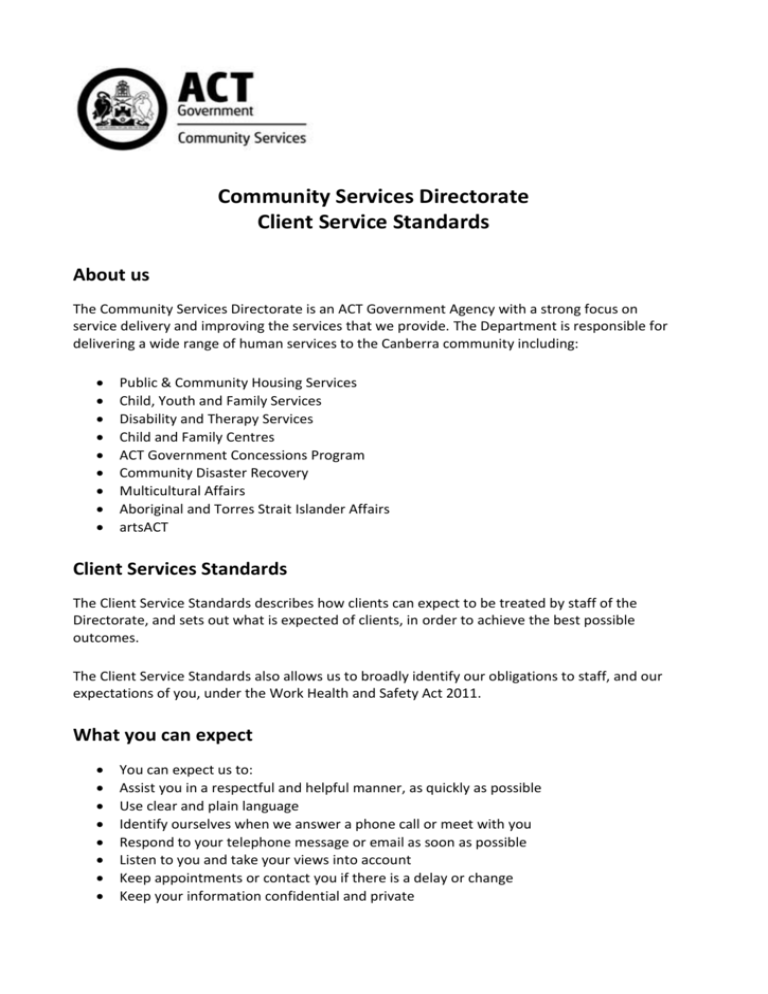 Client Service Standards Community Services