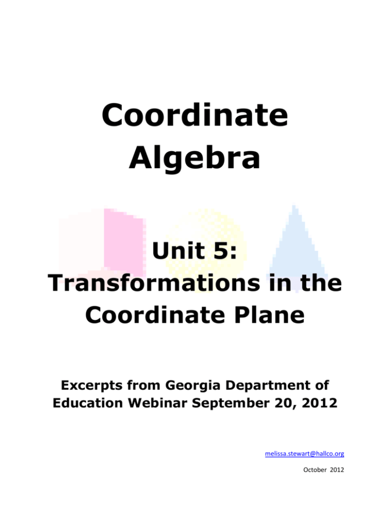 Parent Unit 5 Guide for Coordinate Algebra Parent Unit 5 Guide for Coordinate Algebra