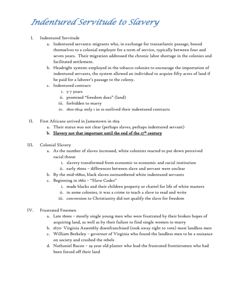 Indentured Servitude to Slavery