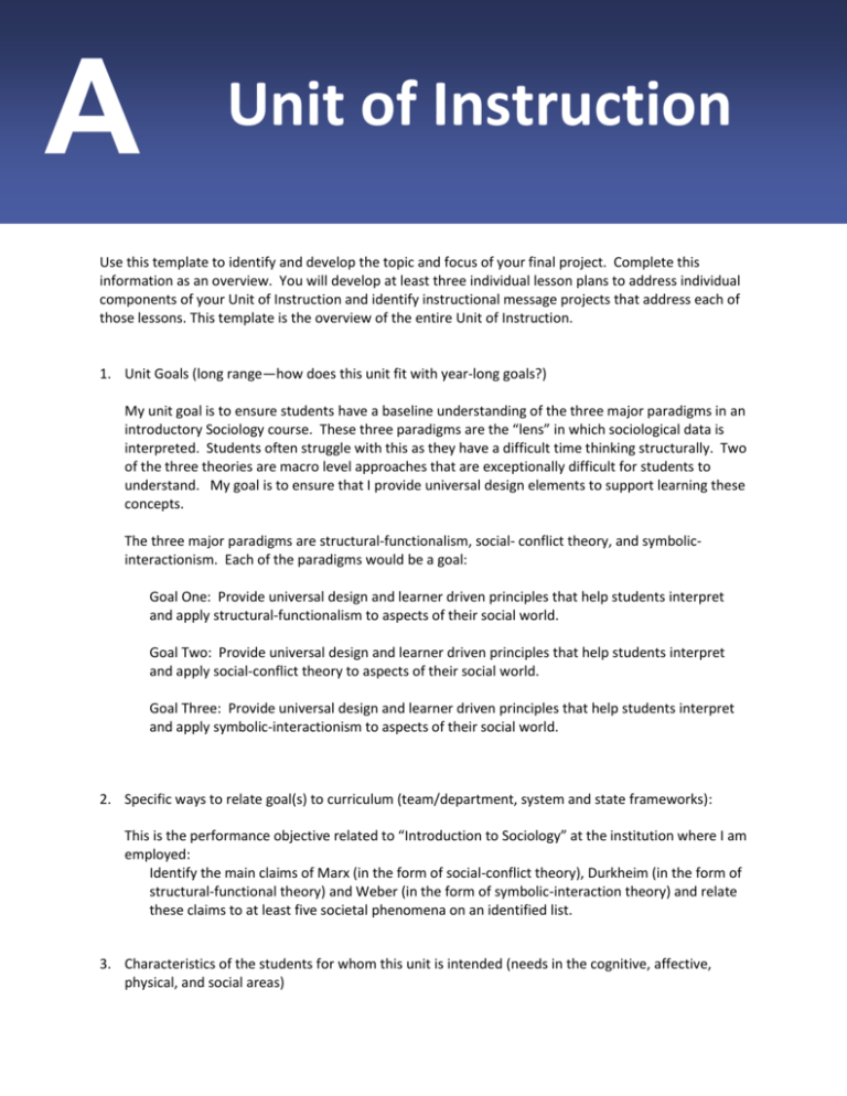 Unit of Instruction Outline