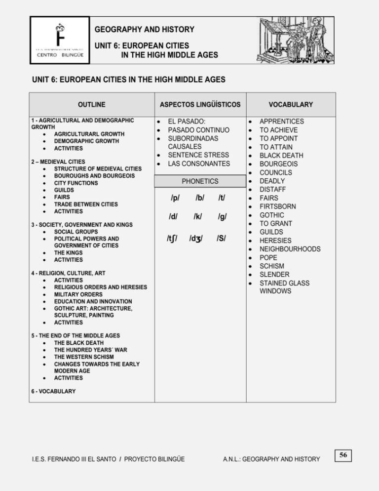 UNIT 6: EUROPEAN CITIES IN THE HIGH MIDDLE AGES OUTLINE