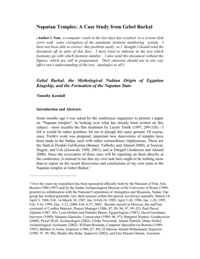 Napatan Temples: A Case Study from Gebel Barkal