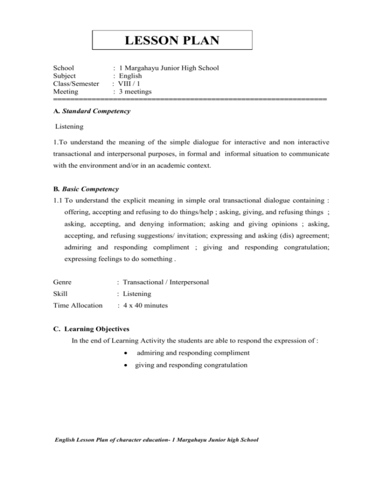 lesson plan - SMPN 1 Margahayu