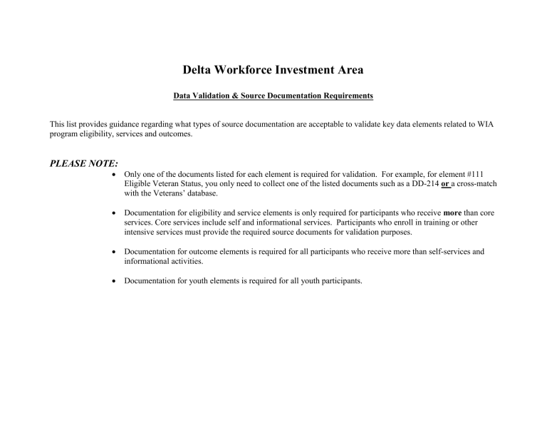 Data Validation Source Documentation Requirements