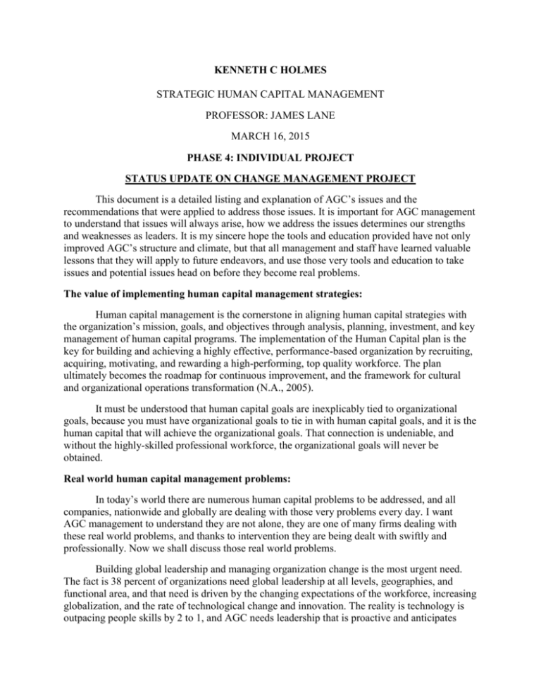 status update on change management project