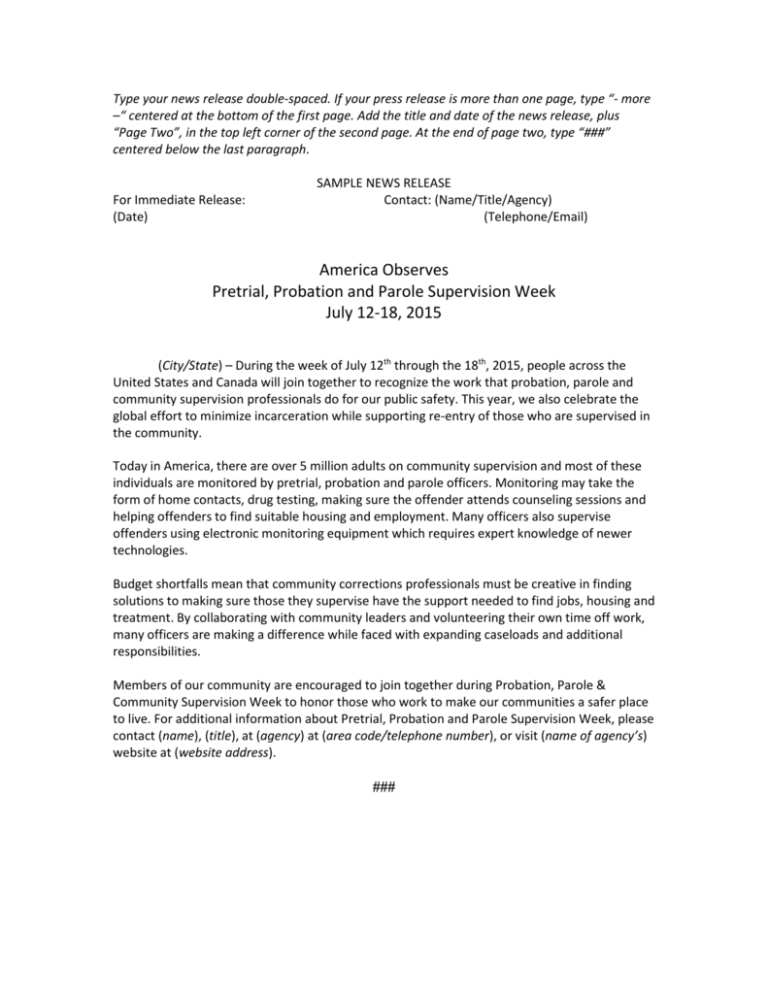 Sample News Release 1