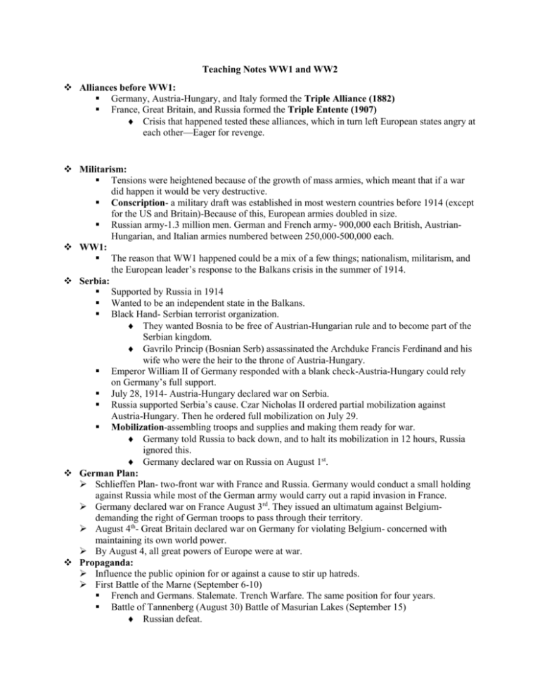Teaching Notes WW1 and WW2