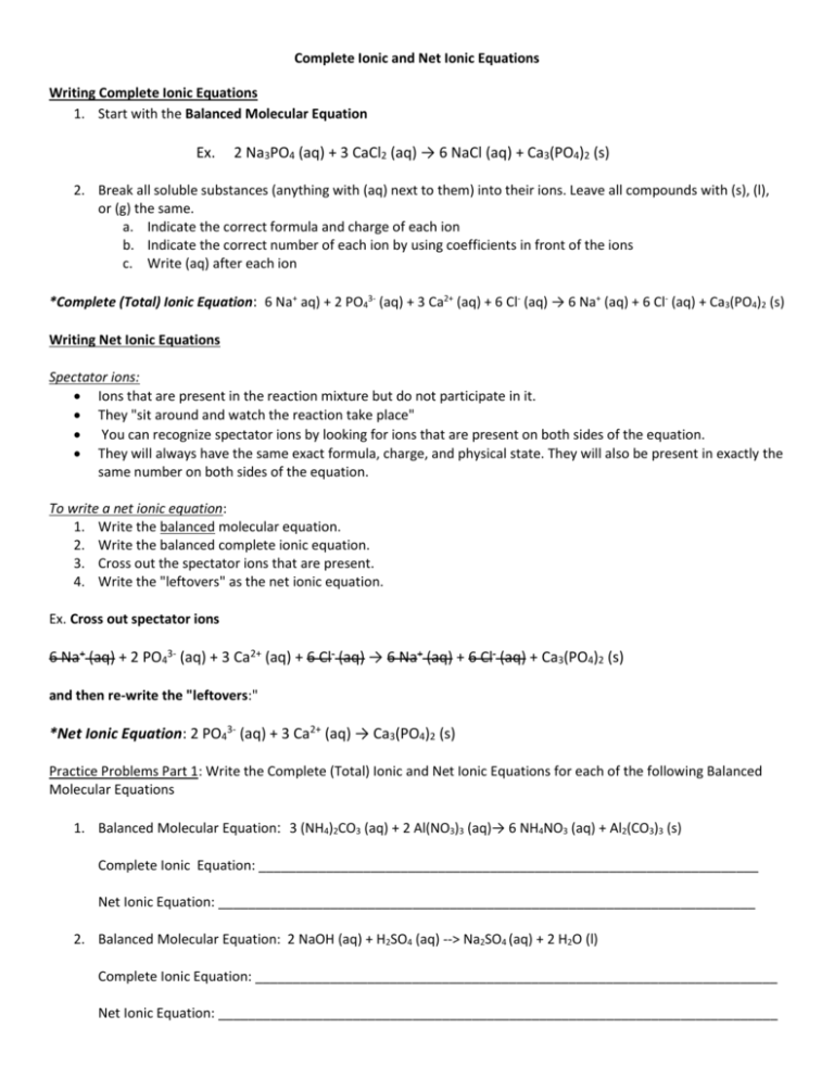 Writing Complete Ionic Equations