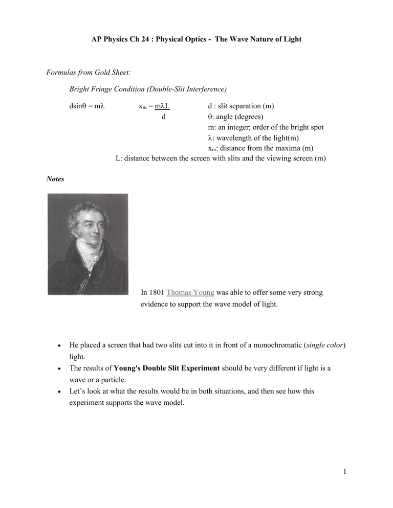 AP Physics Ch 24 : Physical Optics