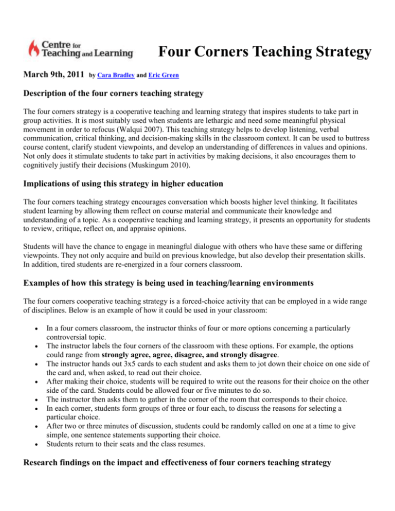 Description of the four corners teaching strategy