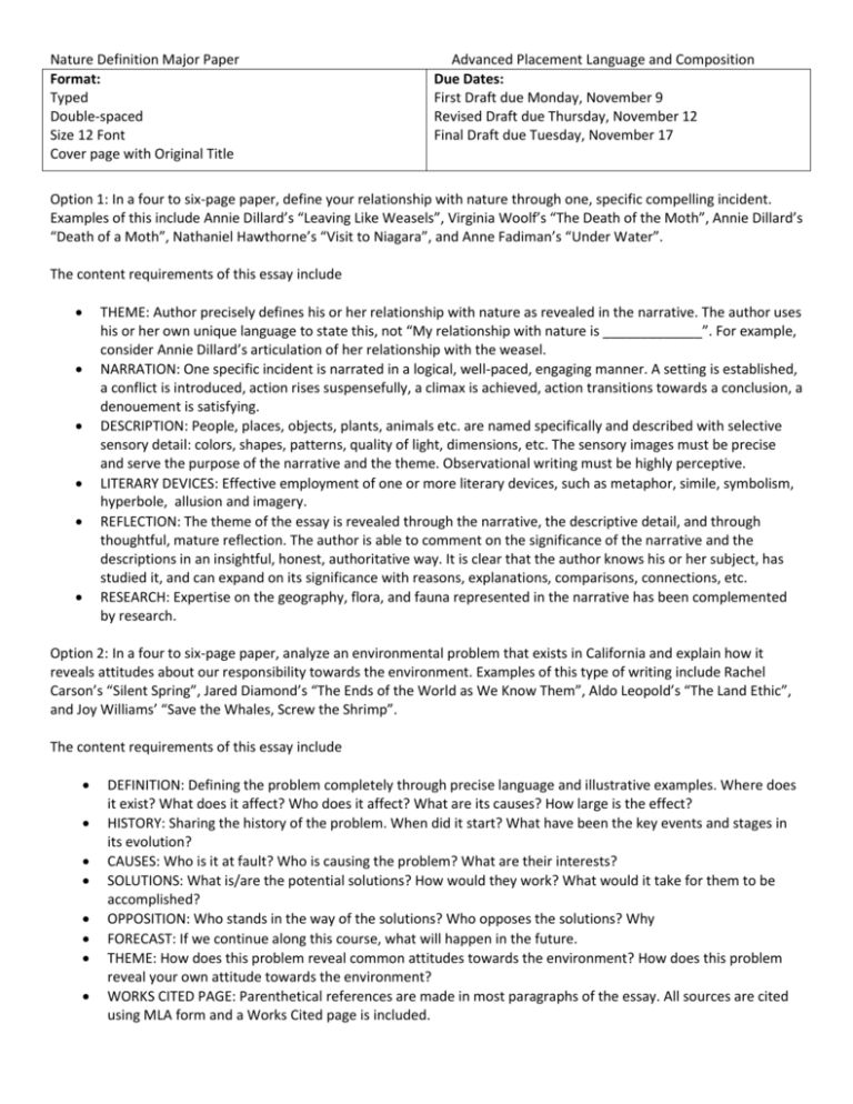 Nature Definition Major Paper